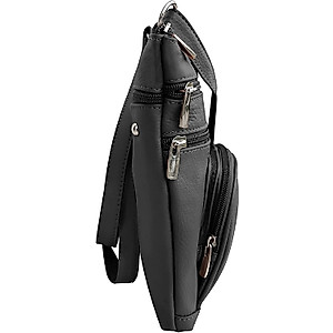 Roma Leathers Genuine X-Large Crossbody Purse, Multi-Pocket, Adjustable Strap, XL, Black