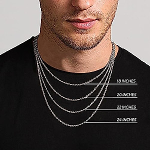 Silver Chain Necklace Men, 22 Inch Silver Rope Chain Cross Necklace for Men Silver Chain for Men Pendant Necklace Chains for Men Silver Cross Necklaces for Men Boys Silver Necklace for Men Women
