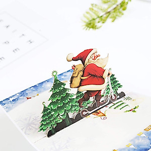 HILUCK 3D Pop Up Christmas Greeting Cards, Handmade Cards with Envelope Set of 9, For Chris Holiday- Feature Xmas Tree, Snowman, Reindeer, Santa and Bell
