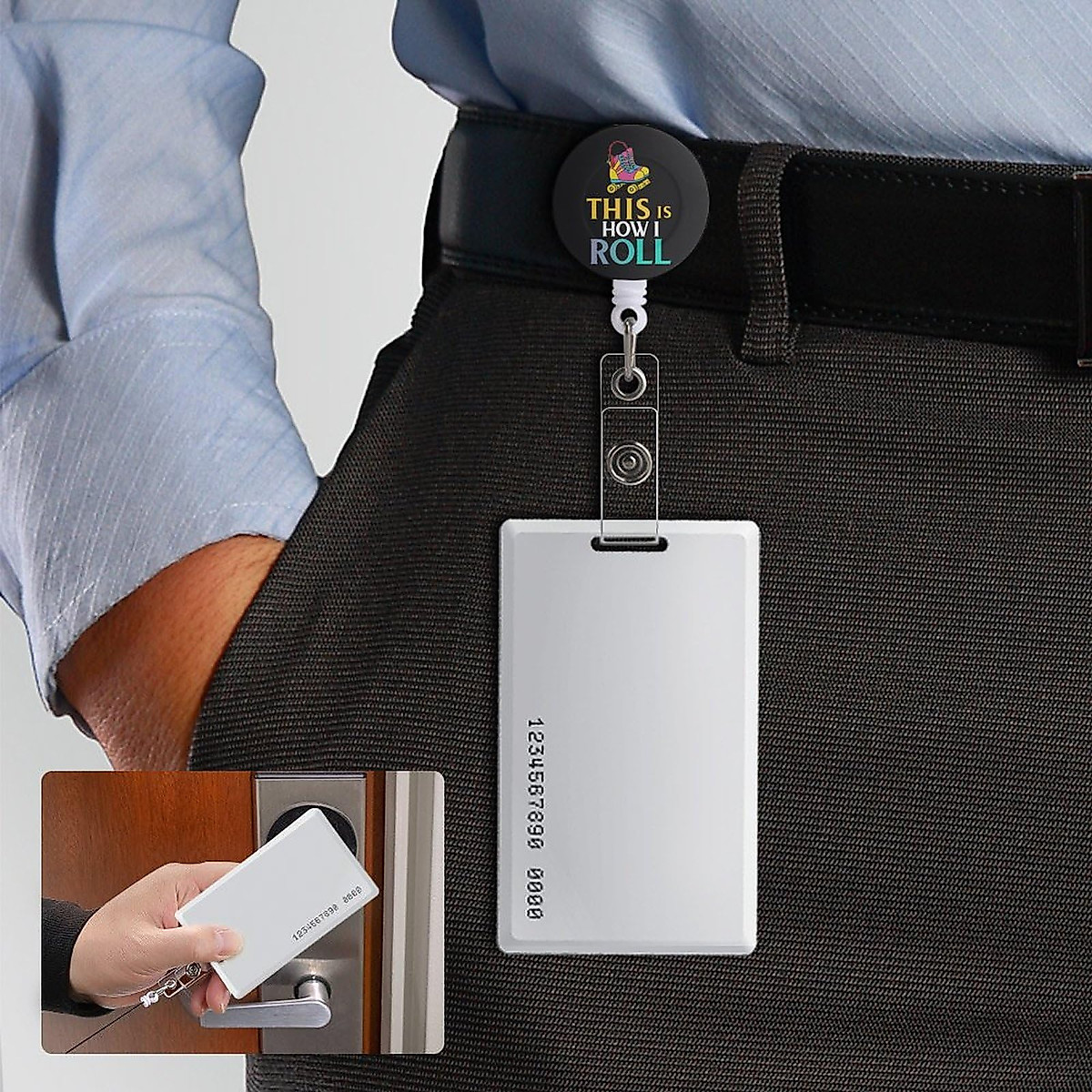 This is How I Roll Roller Skates Badge Reels Retractable ID Badge Clip Personalized Badge Holder with Clear Vinyl Strap