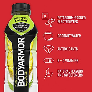 BODYARMOR Sports Drink Sports Beverage, Pineapple Coconut, Coconut Water Hydration, Natural Flavors With Vitamins, Potassium-Packed Electrolytes, Perfect For Athletes, 16 Fl Oz (Pack of 12)