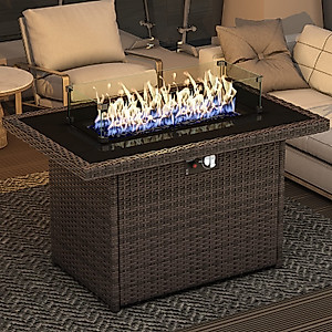 Propane Fire Pit Table, 44" Outdoor Gas Fire Pit with Glass Wind Guard & Waterproof Cover