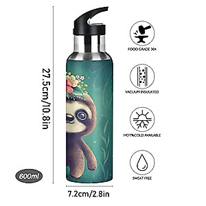 senya Water Bottle Stainless Steel with Straw Lid Kids Thermos Bottle Water Flask for Sport Office Gym Outdoor School 20 oz (Sloth Garland)
