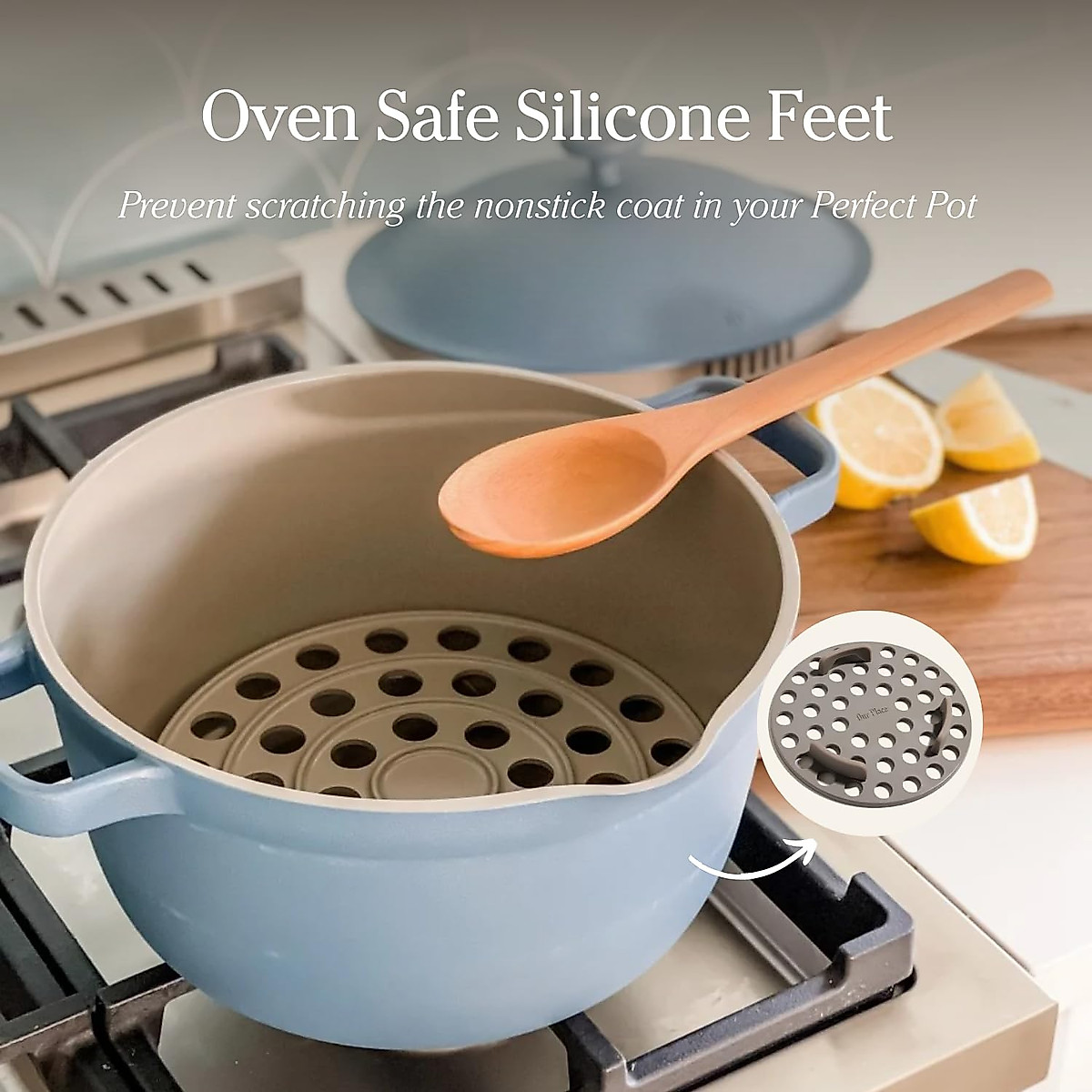 Our Place Perfect Pot Roasting Rack - 2-in-1 Custom-Fit Rack and Steamer | Toxin-Free Ceramic Coating | With Oven-Safe Silicone Feet | Char