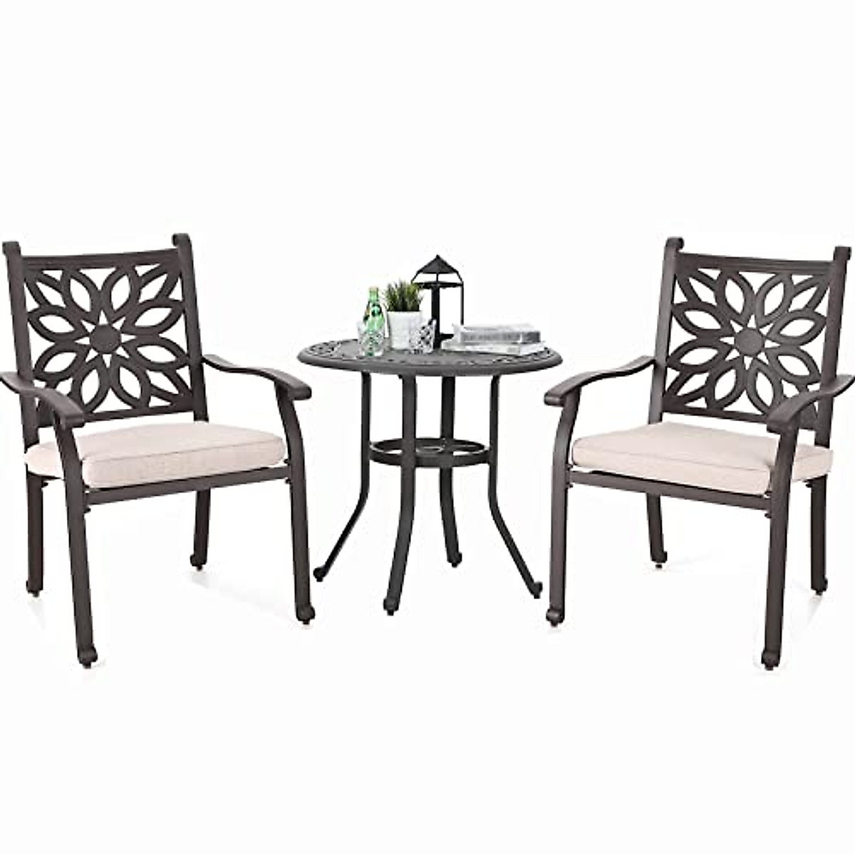 Sophia & William Patio 3 Pieces Cast Aluminum Bistro Bar Set with 2 Chairs and 1 Round Table, Outdoor Dining Conversation Furniture with 1.97" Umbrella Hole, Antique Bronze