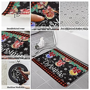 Libaoge Kitchen Mat Rug 1 PCS Christmas Balls Red and Black Buffalo Plaid Runner Rug Anti-Fatigue Comfort Memory Foam Standing Mat Non-Slip Floor Door Mat for Bathroom Bedroom 16x47in