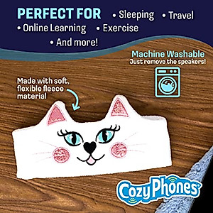CozyPhones Over The Ear Bluetooth Headband Headphones - Kids Wireless Headphones Volume Limited with Thin Speakers & Super Soft Fleece Headband - Happy and Sad Cat