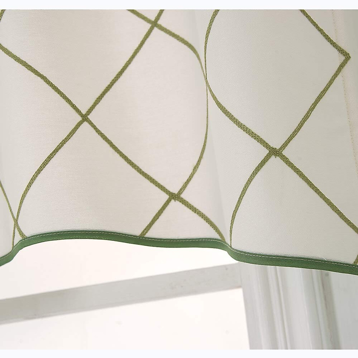 Blackout Geometric Valance Curtains for Kitchen Trellis Faux Linen shorter Window Treatment Valances Embroidered Thermal Insulated Drapes and Curtains for Bedroom Living Room Windows, 52 x 18 Inch