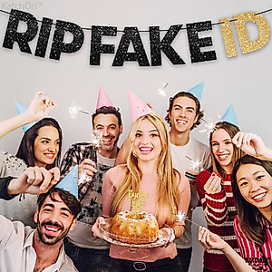 KatchOn, Glitter RIP Fake ID Banner Black and Gold - Prestrung, 10 Feet | Finally 21 Banner for Golden 21st Birthday Decorations for Him | Happy 21st Birthday Banner for Happy Birthday Decorations