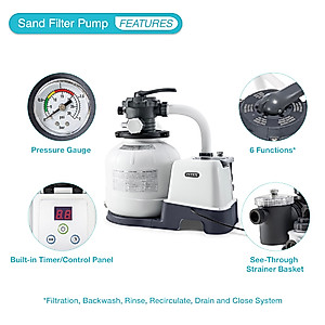 Intex 14 Inch Krystal Clear 1500 GPH Saltwater System and Sand Filter Pump for Above Ground Pools with Automatic Timer and 6-Function Control