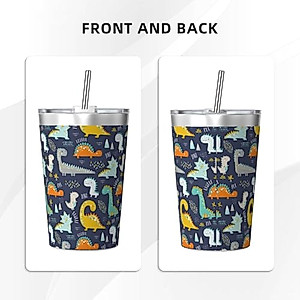 Colorful Cute Dinosaur Animal Lover Gifts - 12OZ Travel Coffee Cup Insulated Coffee Mug With Lid Stainless Steel Tumbler with Double Wall - Thermal Cup for Hot & Cold Drinks