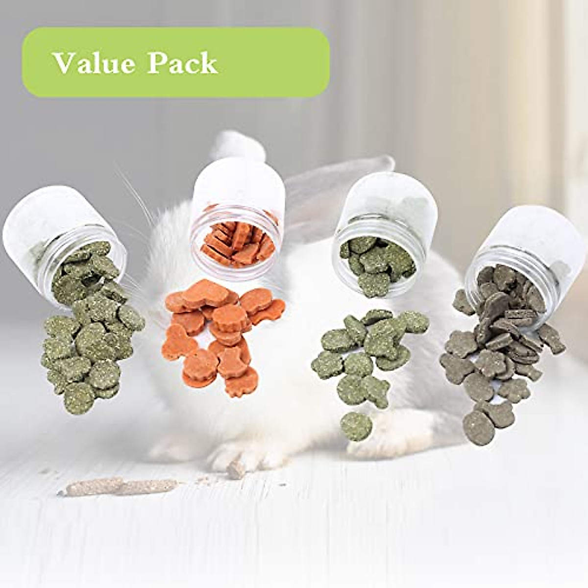 Bunny Chew Toys, LE-SEKAI Natural Rabbit Chew Toys Nutritious Small Animal Molar Treat Biscuits - Carrot Biscuits, Timothy Biscuits, Alfalfa Biscuits, and Rye Biscuits, 120g Each for Rabbit/Hamster