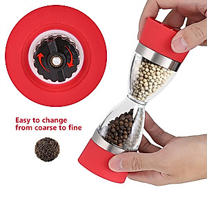 Double-ended Manual Salt Grinder, 2 in 1 Double-ended Manual Kitchen Salt & Pepper Mill Grinder Adjustable Ceramic Rotor(red)