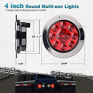 Partsam 10Pcs Red 4" Inch Round LED Trailer Tail Lights 12LED Flange Mount Stainless Steel Chrome Bezel Waterproof Stop Turn Tail Brake Lights Replacement for Trucks RV 12V