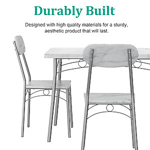 VECELO 5-Piece Dining Room Table Set, Rectangular Dinette with 4 Chairs for Kitchen, Breakfast Nook, Small Space, Marble White