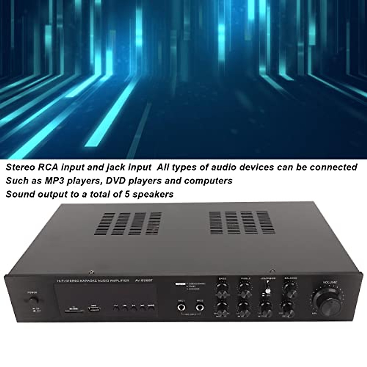 Bluetooth Home Theater Receiver, 5 Channel AV Receiver with Radio and MIC in, 500W HiFi Bluetooth Stereo Amplifier for Home Theater Karaoke Party