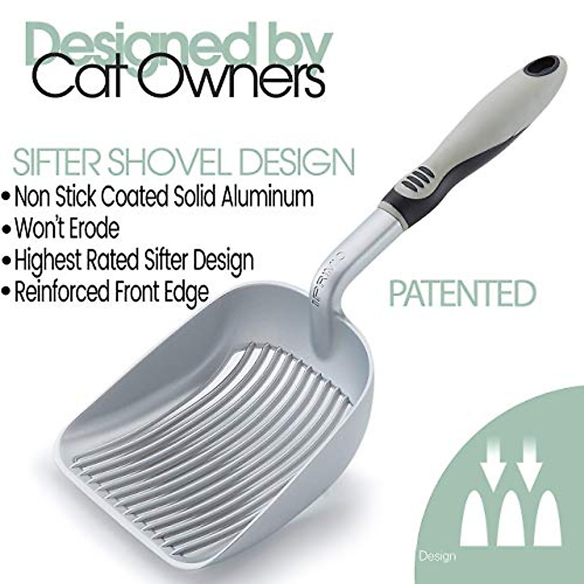 iPrimio Sifter with Deep Shovel, Cat Litter Pan with Universal Cat Litter Scooper - Modern Scooper Holder -Works with All Metal and Plastic Scoopers