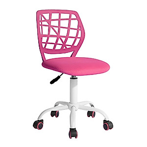 FurnitureR Kids Desk Chair, Armless Small Office Chair Adjsutable Swivel Task Chair with Soft Cushion for Study Kids Teens Child, Pink