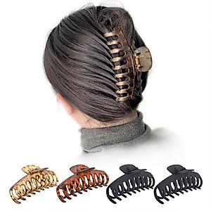 OWIIZI Large Hair Claw Clips for Women 4.3" Matte Leopard Jumbo Hair Clips Non-Slip Ponytail Barrette Strong Hold Claw Clips for Girls Long Thick Hair (4Packs)