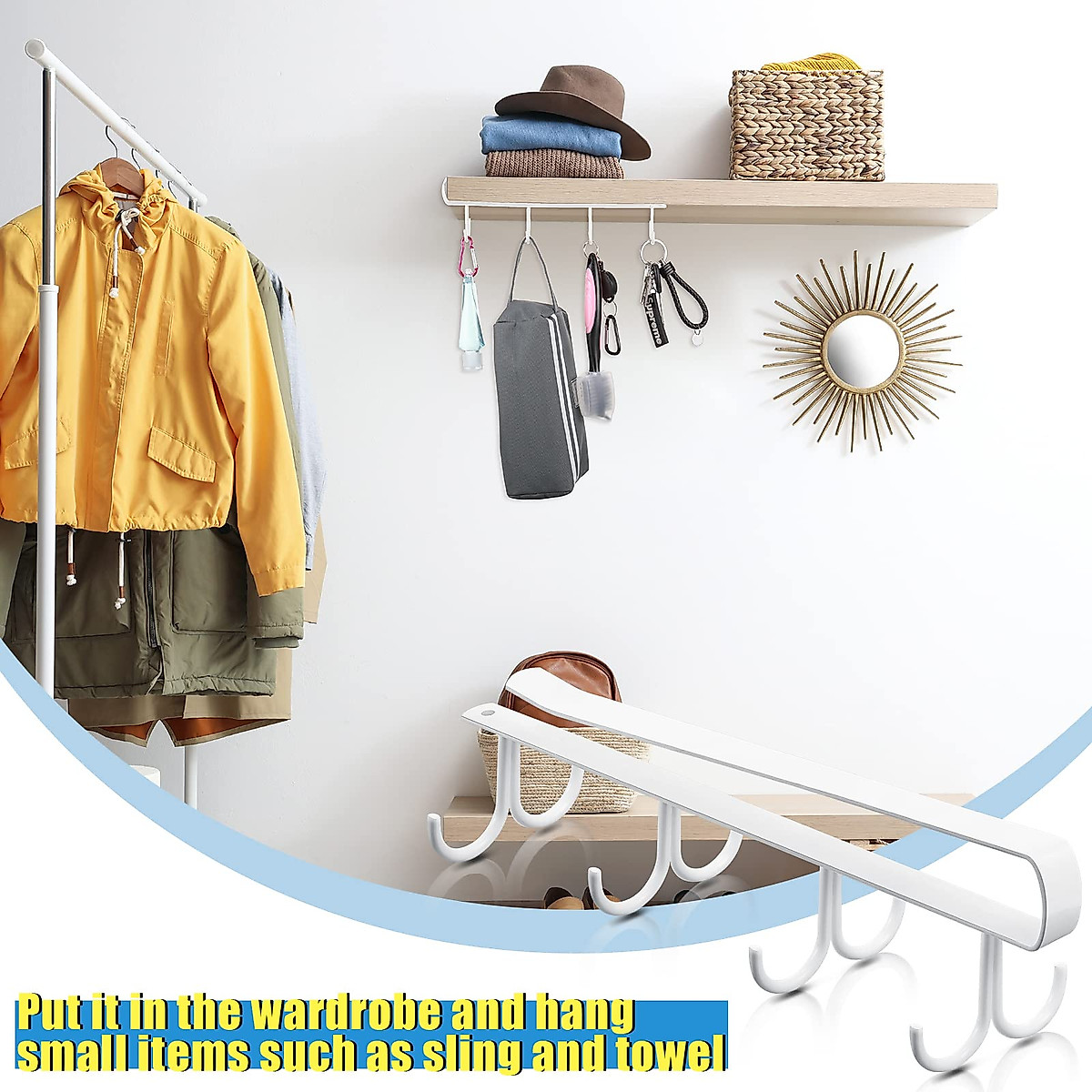 Hotop 3 Pieces Under Cabinet Coffee Cup Hooks Hanging Coffee Mug Holder Tea Cup Holder Hooks Coffee Mug Rack Metal Mug Hooks for Mugs Coffee Cups Kitchen Utensils Display, 8 Hooks Each (White)