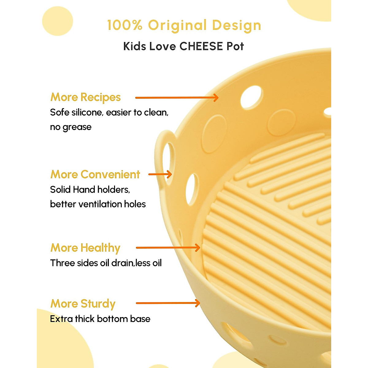 Miniqua Air Fryer Silicone Liners, Reusable Silicone Air Fryer Basket Bowl for 3-5 QT, Food-Grade Silicone Round Air Fryer Liners, Non-stick Silicone Pot Accessories, Yellow(6.8in)