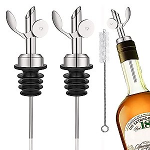WAFJAMF 2 Pcs Weighted Stainless Steel Bottle Pourers, Self Closing Olive Oil Dispenser Spout, Auto Flip Feature Liquor Pour Spouts for Pours Liquid, Olive Oil, Wine, Vinegar (Silver)……