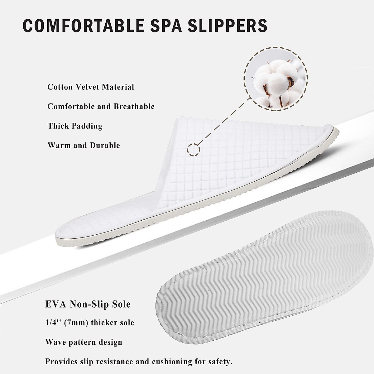 Anmerl Spa Slippers - 10 Pairs Comfy Unisex Slippers - Premium Bulk Disposable Hotel Slippers - Thick Cotton Velvet House Slippers for Guests Wedding Party Travel - Non Slip, Machine Washable, White