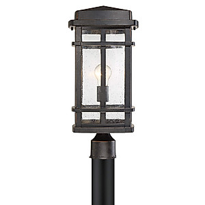 John Timberland Neri Mission Farmhouse Outdoor Post Light Fixture Oil Rubbed Bronze 19 1/4" Clear Seedy Glass for Exterior House Porch Patio Outside Deck Garage Yard Garden Driveway Home Lawn
