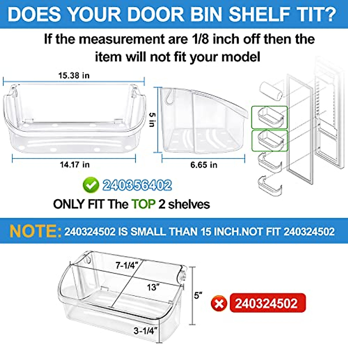 [2 PACK] UPGRADED 240356402 Refrigerator Door Bin Replacement,Compatible with Frigidaire Refrigerator Door Shelf Parts FFSS2615TS0 LFSS2612TF0 LFSS2612TE0 AP2549958 FGHS2631PF4A Door Shelf Shelves