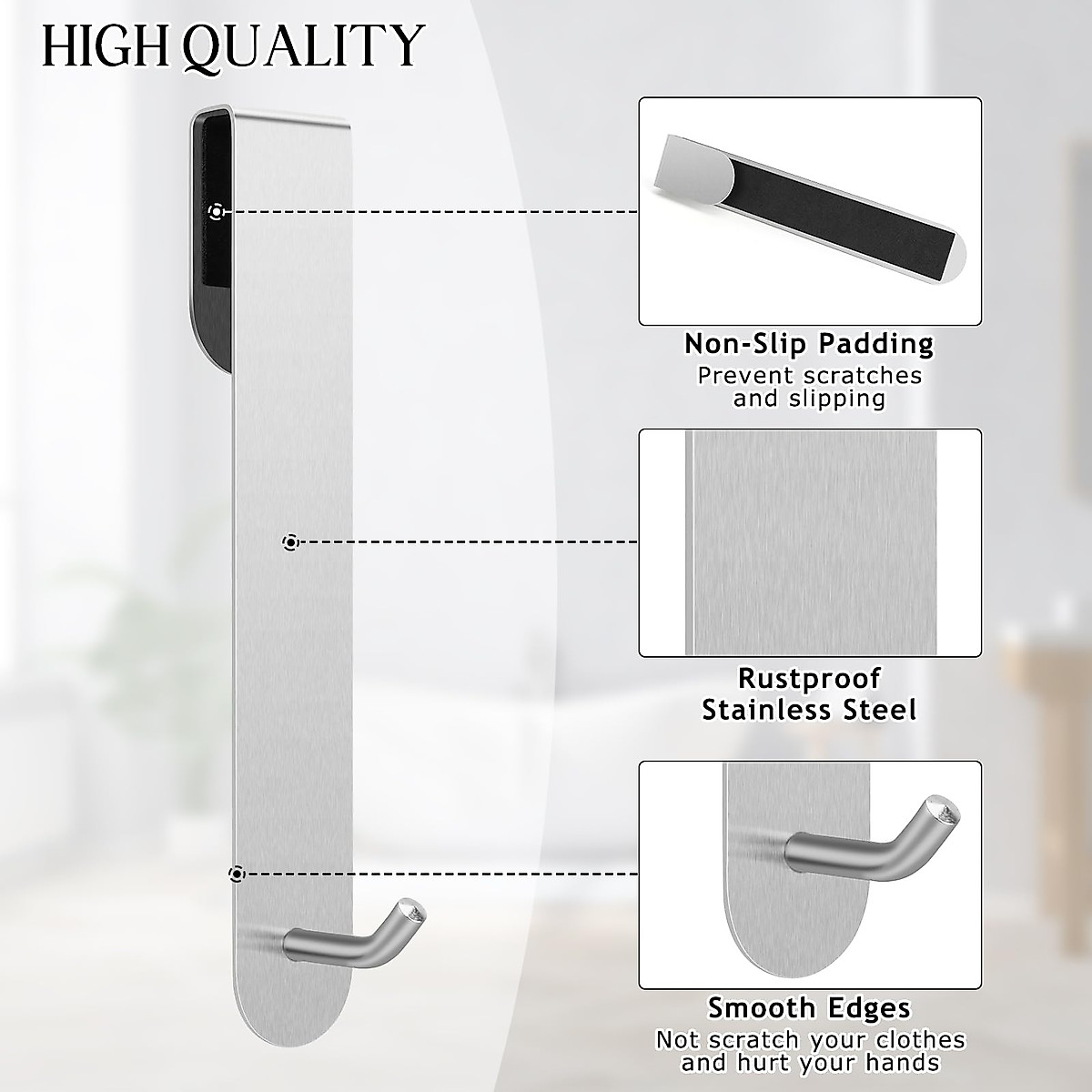 FYY Shower Door Hooks - 2 Pack 7" Over Door Towel Hooks for Bathroom Frameless Glass Shower Door, Heavy Duty Non-Slip Stainless Steel Hooks Rack for Robe Towel Sliver