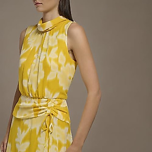 Karl Lagerfeld Paris Women's Floral High-Low Long Dress, Lemon Chrome Multi, 14