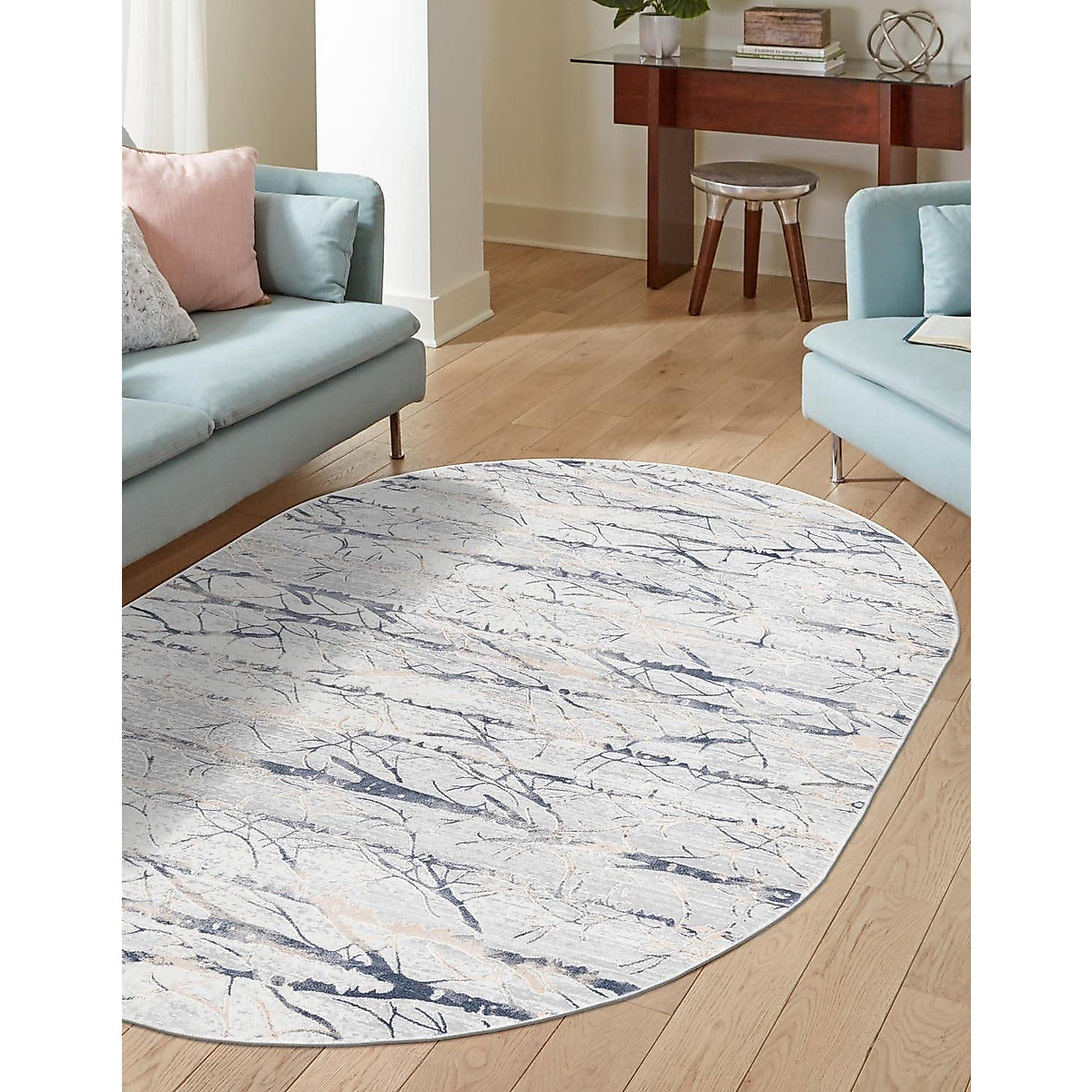 Unique Loom Finsbury Collection Area Rug - Anne (5' 3" x 8' Oval, Gray/ Beige)