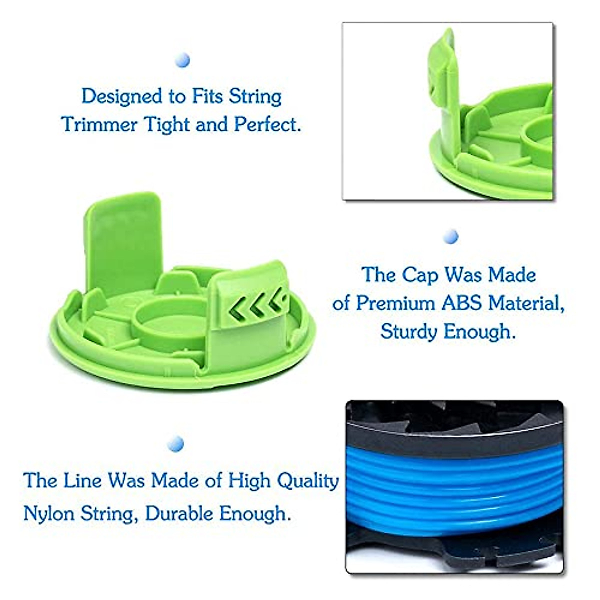 LINNNZI 7 PCS String Trimmer Strimmer Spool Line, Garden Weed Eater Spools Line Include 6 Pack String Trimmer Line + Spool Cap 24V 40V 80V for Greenworks 21222A 21602 21062 21132 21342 2100302