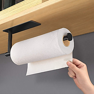 TOFIIGREM Paper Towel Holder with Adhesive Under Cabinet Mount- No Drilling Towel Bar Holder Wall Mount Sticky Paper Towel Rack Stick on Wall for Home Kitchen, Stainless Steel Black