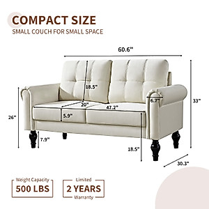 Husbedom 60.6 Inches Loveseat Sofa, Velvet Small Couches for Small Spaces, Comfy Couch for Living Room, Bedroom, Apartment, Studio, Cream Beige Couch