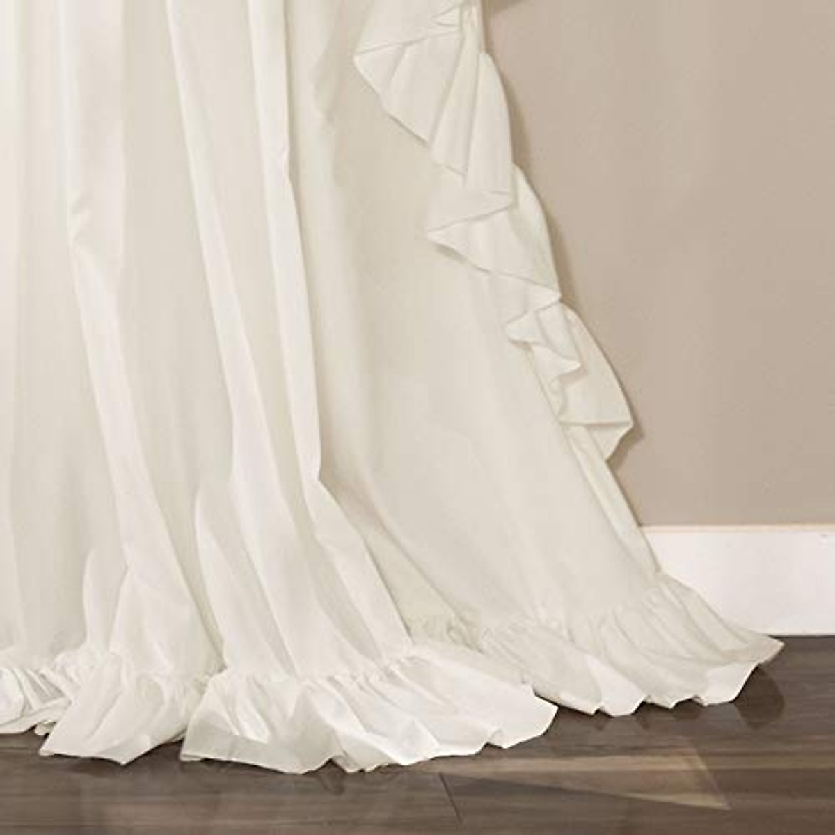 Lush Decor Reyna Ruffle Window Curtain Panel Set for Living, Dining, Bedroom (Pair), 54"W x 95"L, White