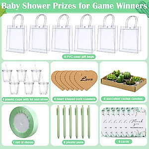 MotiMind 6 Sets Baby Shower Prizes for Game Winners Succulent Candle Double Wall Tumbler Heart Cork Coaster Insulated Ballpoint Pen Gift Bag Baby Shower Bridal Shower Game Prizes