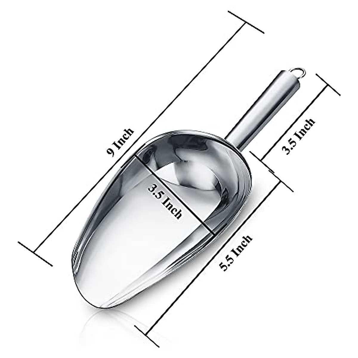 Ice Scoop, Fashion Ice Cream Scoop, Premium Stainless Steel Cookie Scoop, Dog Food Scoop, Sturdy Flour Scoop, Utility Candy Scoop, Dishwasher Safe (Silver/8oz/9 Inch)