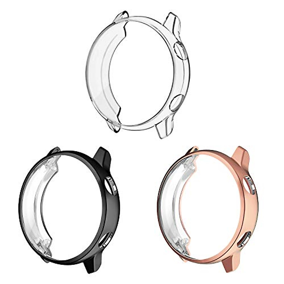 3 Pack - Fintie Case Compatible with Samsung Galaxy Watch Active 40mm (Not Fit for Active 2), Premium Soft TPU Screen Protector All-Around Protective Bumper Shell Cover, Black, Clear, Rose Gold