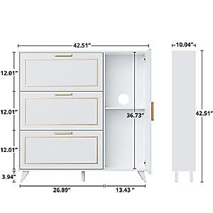 Cozy Castle Freestanding Shoe Storage Cabinet for Entryway with 3 Flip Drawers, Narrow Shoe Rack Cabinet, White (42.51" W x 10.04" D x 42.51" H)