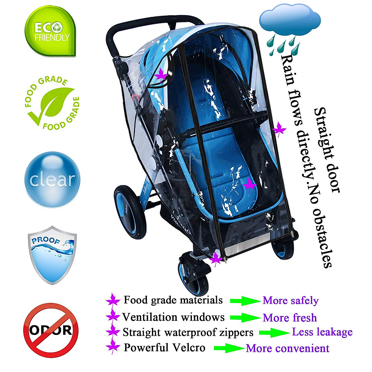 Stroller Rain Cover Baby Mosquito Net Universal Weather Shield Bug Net for Jogging Stroller Pushchair Buggy Pram Protect Baby from Rain Insect Wind Bug Snow Fly Shade Shield Netting Plastic