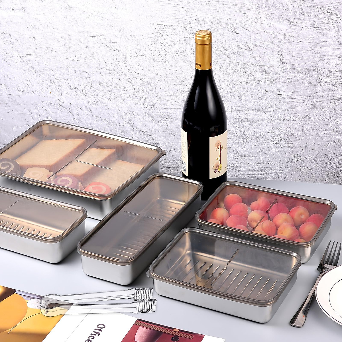 JolliKids 5 Pack Deli Meat Container for Fridge, 304 Stainless Steel Bacon Container Refrigerator Organizers and Storage, Kitchen Food Storage Containers with Lids for Fridge, 3 Sizes