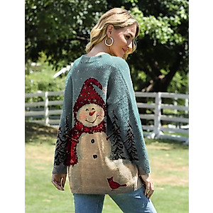 YESNO Women Christmas Sweater Graphic Printed Oversized Pullover Sweaters Casual Loose Knit Tops L S01 CR121