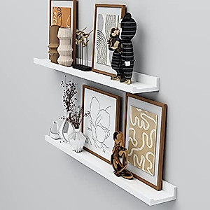 love furniture Floating Shelves Wall Mounted Set of 2, 59 Inch White Wall Mounted Wood Shelves for Bedroom, Living Room, Bathroom, Kitchen