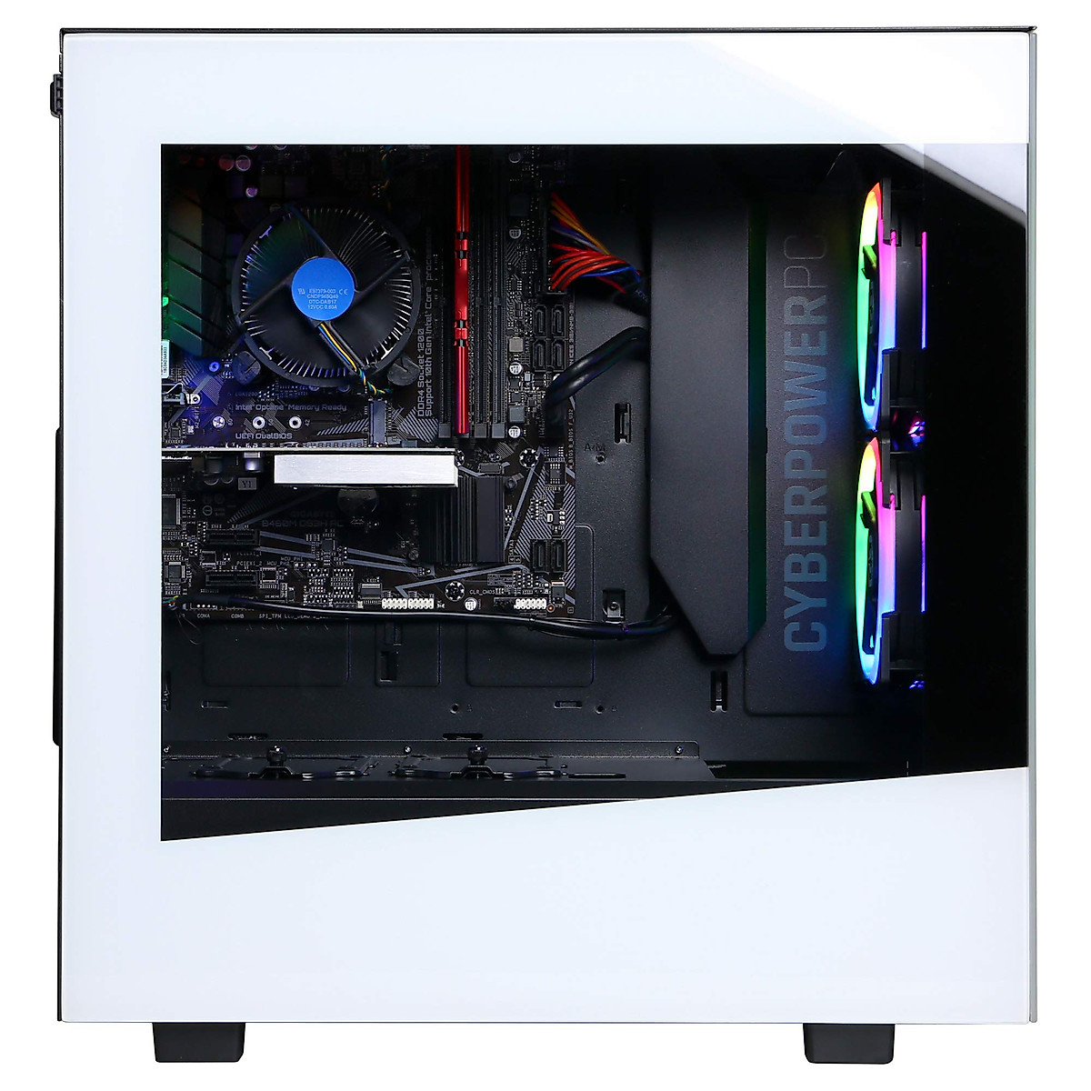 CYBERPOWERPC Gamer Master Gaming PC, AMD Ryzen 3 4100 3.8GHz, GeForce GT 1030 2GB, 8GB DDR4, 500GB PCI-E NVMe SSD, WiFi Ready & Win 11 Home (GMA888A7), White