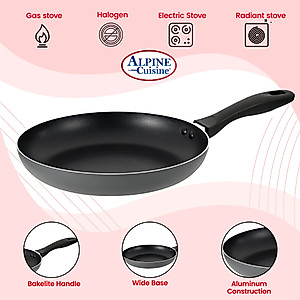 Alpine Cuisine Aluminium Nonstick Coating Frying Pan Gray 8in with Ergonomic Bakelite Handle & Healthy Cooking Pan, Ideal for Family, Durable & Evenly Heated, Heavy Duty & Dishwasher Safe