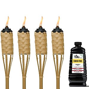 TIKI Brand 57-inch Luau Bamboo Torch - 4 pack & 64 oz. Citronella Scented Torch Fuel with Easy Pour System