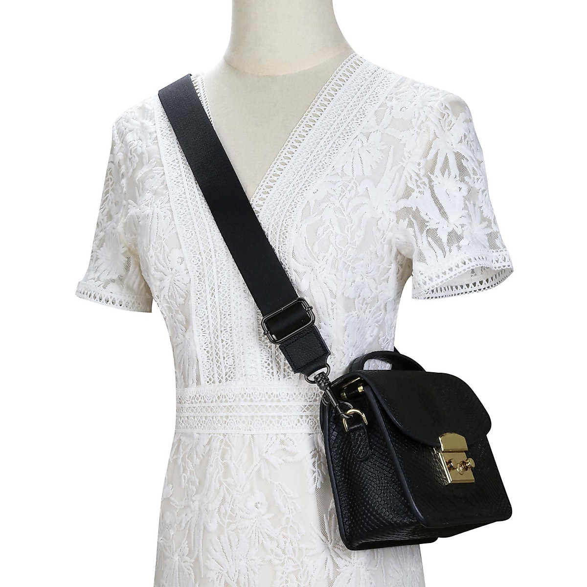 Allzedream Thick Purse Strap Wide Adjustable Replacement Crossbody Bag Handbag (Black-GBH-Leather tip)