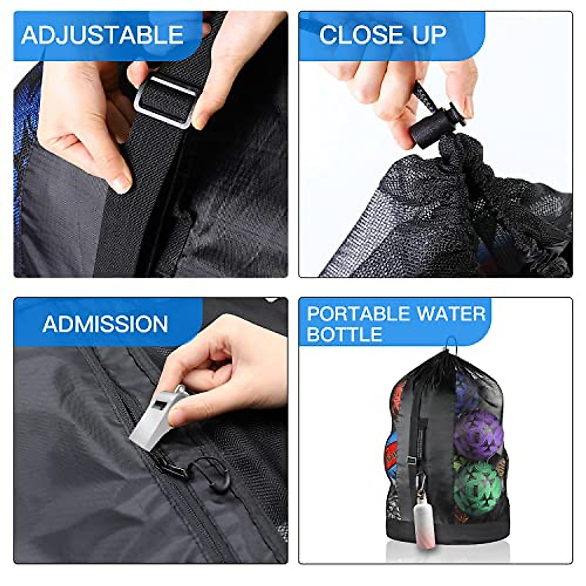 Extra Large Ball Bag, Mesh Soccer Ball Bag, Adjustable Shoulder and Portable Strap Design fit Coach,Adults and Kids, Best for Soccer Ball, Basketball, Volleyball, Baseball, Water Sports, Beach Cloth