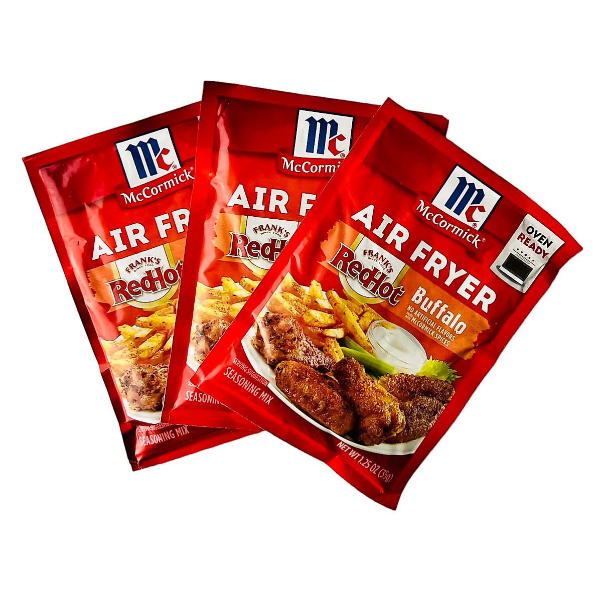 Air Fryer Seasoning Mix Bundle with 3 of McCormick's Buffalo Air Fryer Seasoning Mixes & 1 Bag for Leftovers. Delivers the Irresistible Flavor of Franks Red Hot on Chicken or French Fries!